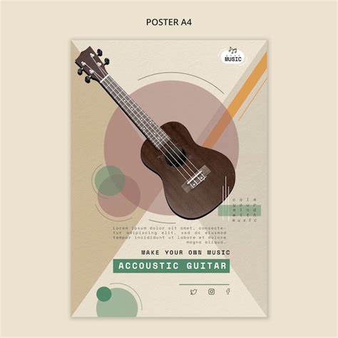 Diseño de carteles de lecciones de guitarra acústica Archivo PSD Gratis