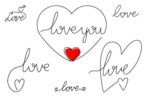 Premium Vector Set Of Love Inscriptions Continuous One Line Drawing