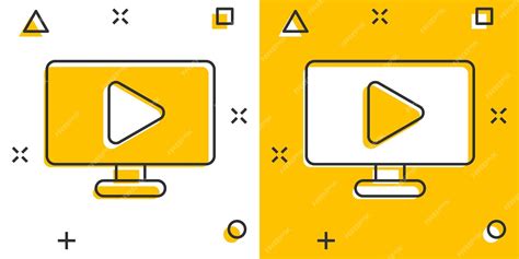 만화 스타일의 Tv 화면 아이콘 격리 된 흰색 배경에 비디오 만화 벡터 일러스트 레이 션 컴퓨터 모니터 스플래시 효과 비즈니스