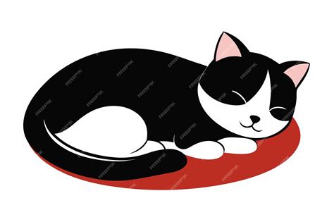 Premium Vector Black And White Cat Sleeping On Pillow Vector