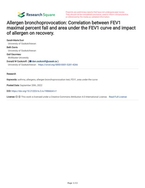 Pdf Allergen Bronchoprovocation Correlation Between Fev1 Maximal