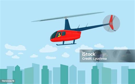 Ilustración De Helicóptero Sobre La Ciudad Vista Lateral Hombre Adentro