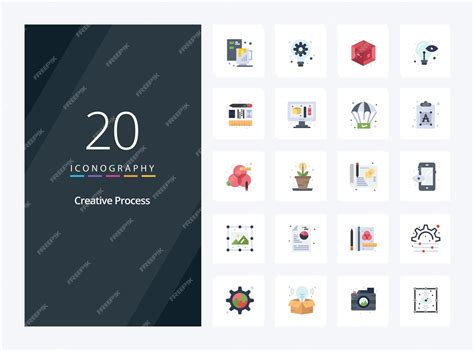 20 Иконка Creative Process Flat Color для презентации Иллюстрация