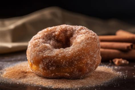 Premium Photo A Sugar Covered Donut Sits On A Table With Cinnamon
