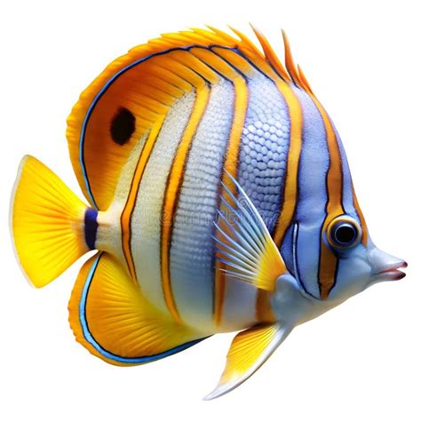 Reef Fish Marine Fish Yellow Longnose Butterflyfish On White