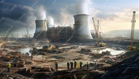 Premium Ai Image Nuclear Power Plant Construction Site Workers