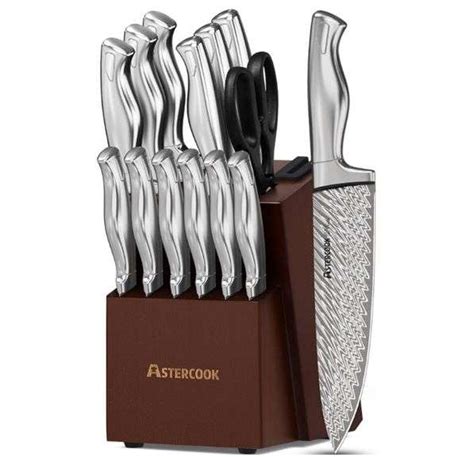 Astercook Knife Set 15 Piece Kitchen Knife Set With Block Built In