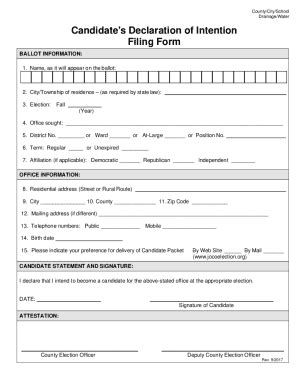 Fillable Online Www2 Opkansas Candidate S Declaration Of Intention Form
