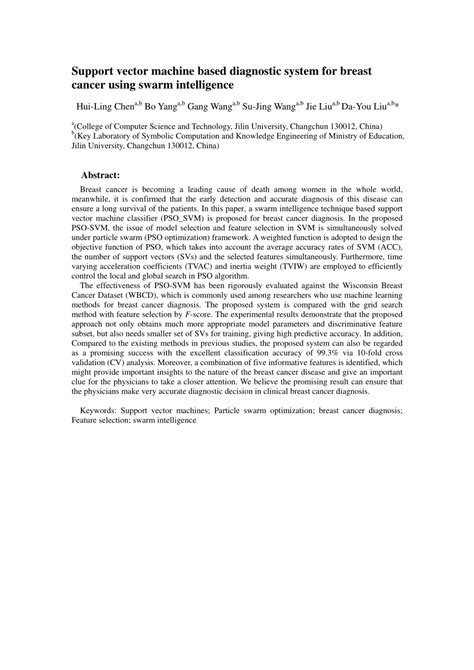 Pdf Support Vector Machine Based Diagnostic System For Breast Cancer