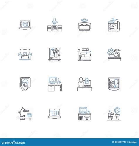 Desk Line Icons Collection Workspace Organizer Computer Station Table Cabinet Drawer