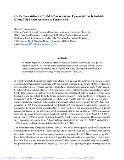 Pdf On The Nonexistence Of “inncn” As An Indium Cyanamide For Industrial Grade Co2