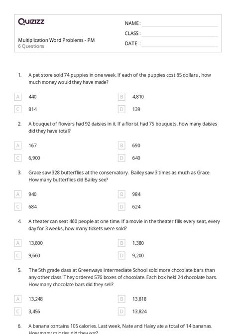 50 Multiplication Word Problems Worksheets On Quizizz Free And Printable