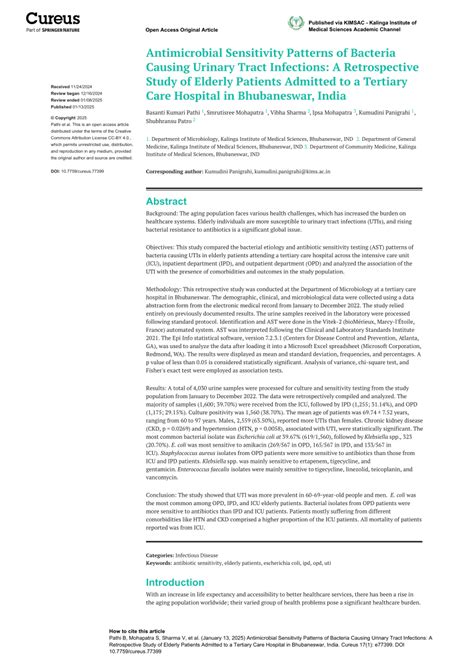 Pdf Antimicrobial Sensitivity Patterns Of Bacteria Causing Urinary Tract Infections
