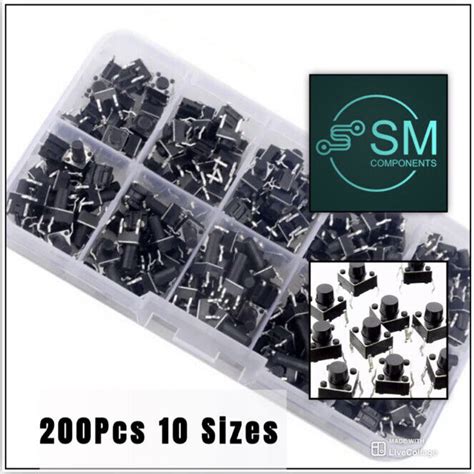 200pcs 6x6 Momentary Push Button Switch 10 Value Tactile Micro Switche Sm Components