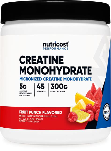 Nutricost Creatine Monohydrate Powder Fruit Punch Flavored 300g 5g