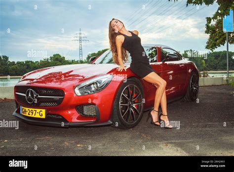 Red Mercedes Amg Gts Sportscar 2015 Parked On A Road With Stylish