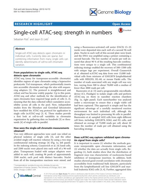 Pdf Single Cell Atac Seq Strength In Numbers