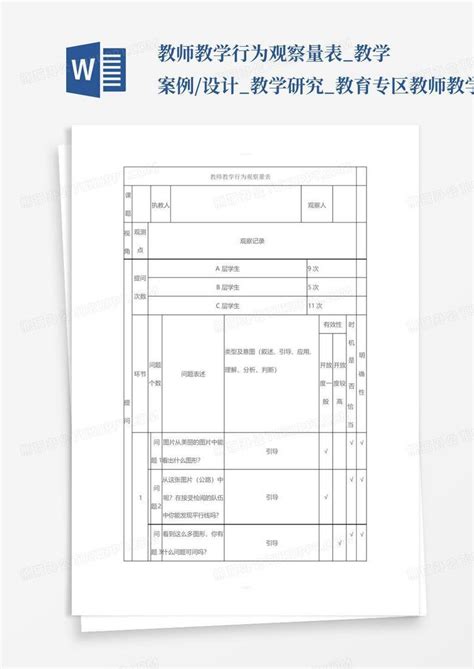教师教学行为观察量表 教学案例 设计 教学研究 教育专区 教师教学行 Word模板下载 编号qappdpky 熊猫办公