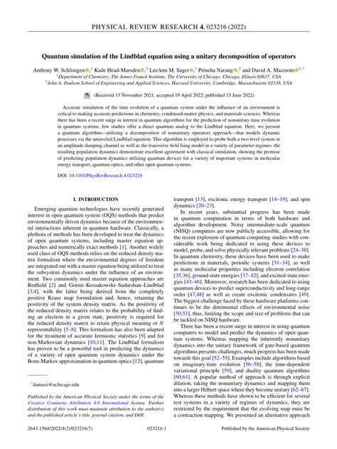 PDF Quantum Simulation Of The Lindblad Equation Using A Unitary