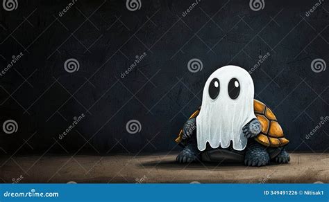A Cute Turtle With A Ghost Costume Whimsical Cartoon Style Playful Character Stock Illustration