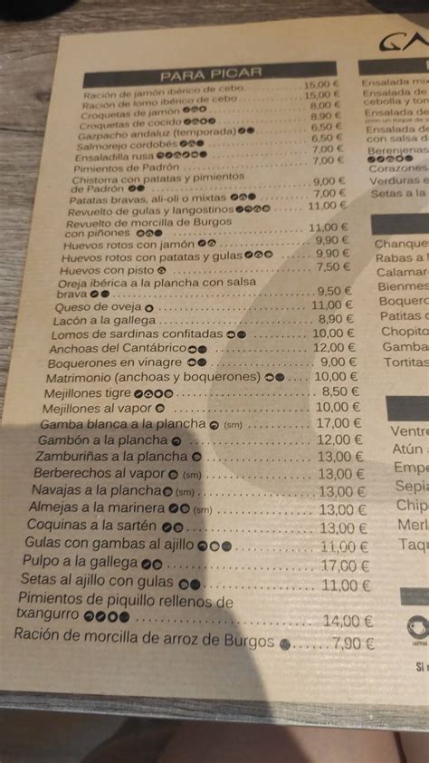 Menu At Galerna Restaurant Madrid Av De Miguel Delibes