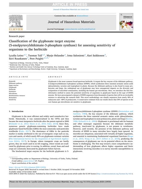 Pdf Classification Of The Glyphosate Target Enzyme 5