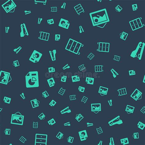 Set Archive Papers Drawer Picture Landscape Document With Graph Chart And Stapler On Seamless
