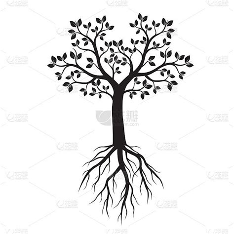 长有根的黑树。矢量图