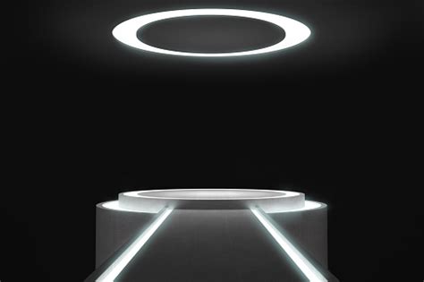 둥근 미래 기술 받침대 또는 연단 다채로운 미니멀 컨셉 디자인 프리젠 테이션 제품에 대한 추상적 인 현대 미술 일러스트레이션 3d 렌더 디스플레이 쇼케이스 하이테크 배경