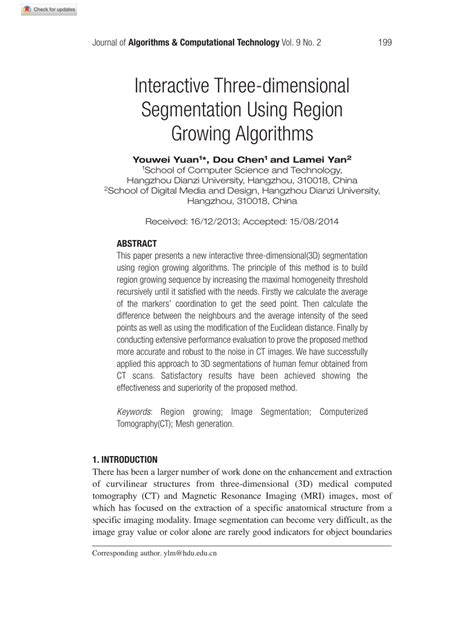 Pdf Interactive Three Dimensional Segmentation Using Region Growing Algorithms