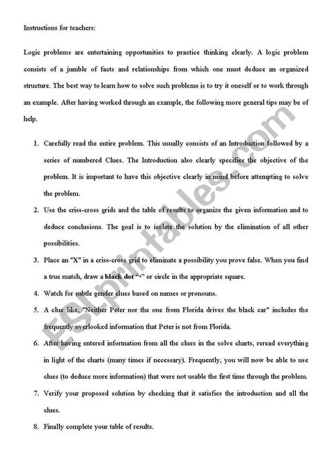 Easy Logic Problem ESL Worksheet By Renatatp