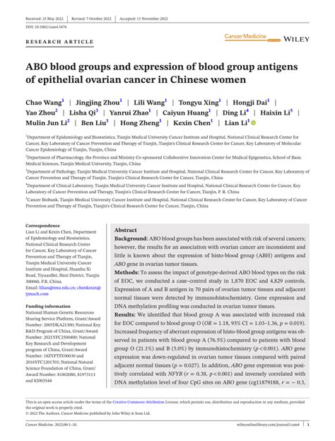 PDF ABO Blood Groups And Expression Of Blood Group Antigens Of Epithelial Ovarian Cancer In