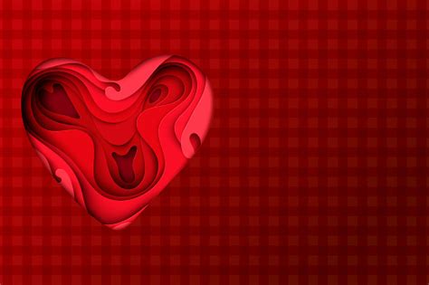 종이 예술 만화 추상 심장 파도 구멍 발렌타인의 날 종이 배경 개척 현대 종이 접기 디자인 서식 파일입니다 빨강의 그늘에서 3d 종이 레이어 곡선에 대한 스톡 벡터 아트 및