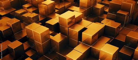 A Cluster Of Gold Colored Cubes Stacked Neatly On Top Of Each Other