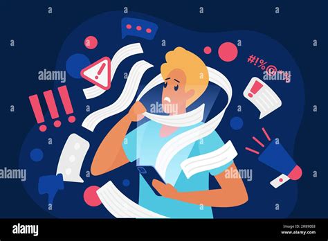Doomscrolling Psychology Problem Vector Illustration Cartoon Sad Man With Panic Expression