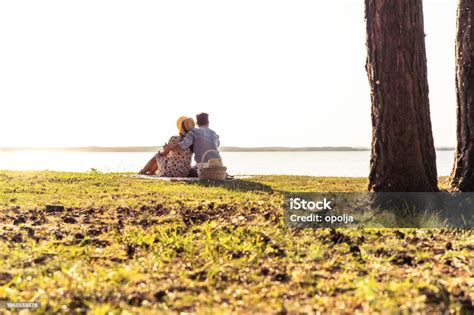 아름 다운 석양 여름날 즐기는 공원에 나무 아래 앉아 사랑에 젊은 부부 2명에 대한 스톡 사진 및 기타 이미지 2명 기타