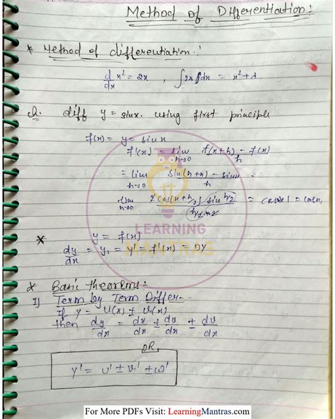 Solution Method Of Differentiation Handwritten Study Notes And