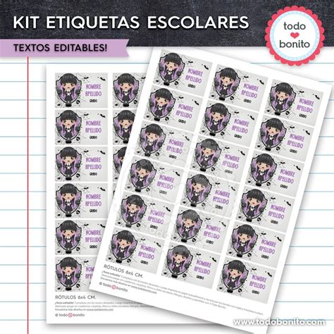 Merlina Kit Imprimible Etiquetas Escolares