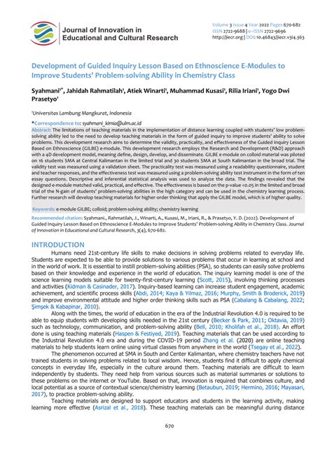 pdf development of guided inquiry lesson based on ethnoscience e