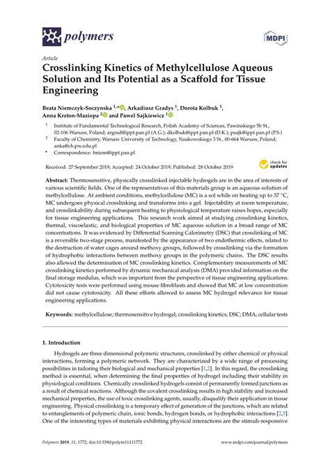 Pdf Crosslinking Kinetics Of Methylcellulose Aqueous Solution And Its
