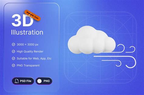 Premium Psd 3d Render Weather Icons Cloud With Wind For Forecast Design Application And Web