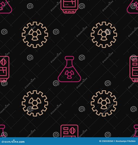 Set Line Dosimeter Radioactive And Test Tube Radiation On Seamless