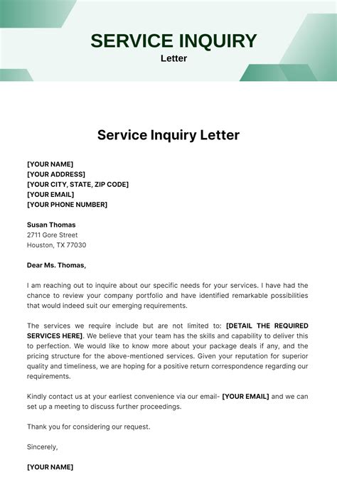 Free Service Inquiry Letter Template To Edit Online