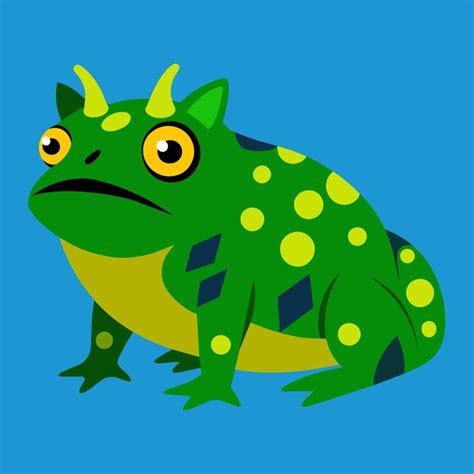 A Cartoon Drawing Of A Green Frog With Yellow Eyes And Green Dots