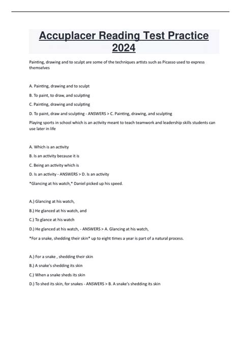 Accuplacer Reading Test Practice 2024 Accuplacer Reading Practice