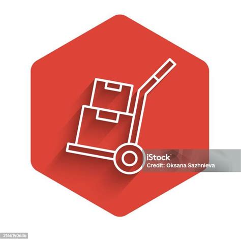 흰색 선 손 트럭 및 상자 아이콘 절연 와 긴 그림자 배경 등 돌리 기호입니다 빨간 육각형 버튼 벡터 그림자에 대한 스톡 벡터 아트 및 기타 이미지 Istock