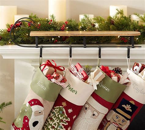 Mantle Sleigh Stocking Holder Set Of 6 Hooks Pottery Barn Au
