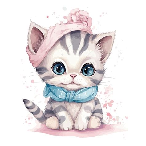 귀여운 수채화 아기 고양이 승화 클립 아트 프리미엄 벡터