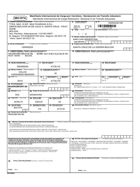 Mic Dta Manifiesto Internacional De Carg Pdf Dólar De Los Estados