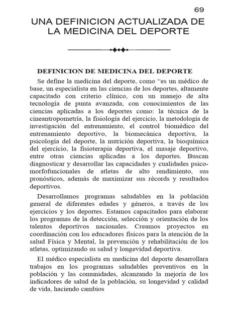 Definicion Actualizada De Medicina Del Deporte Pdf Deportes Medicina